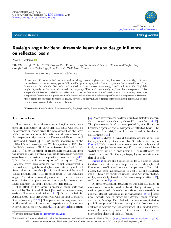 (PDF) Rayleigh angle incident ultrasonic beam shape design influence on ...