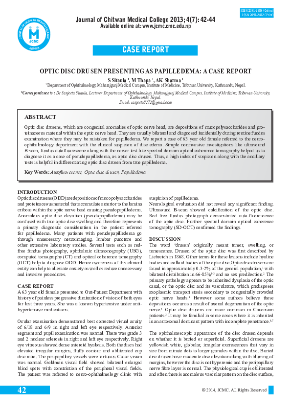 (PDF) Optic disc drusen presenting as papilledema: a case report | Madhu Thapa - Academia.edu