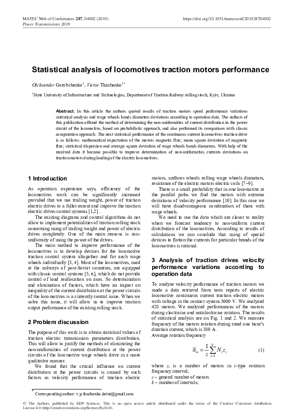 (PDF) Statistical analysis of locomotives traction motors performance