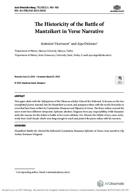 (PDF) The Historicity of the Battle of Mantzikert in Verse Narrative