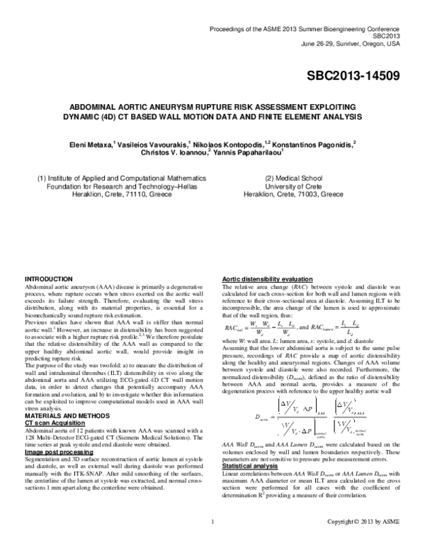 (PDF) Abdominal Aortic Aneurysm Rupture Risk Assessment Exploiting ...