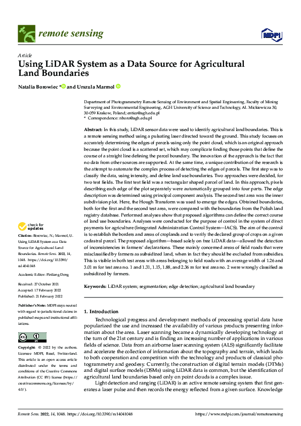 (PDF) LiDAR for Automated Detection of Agricultural Boundaries