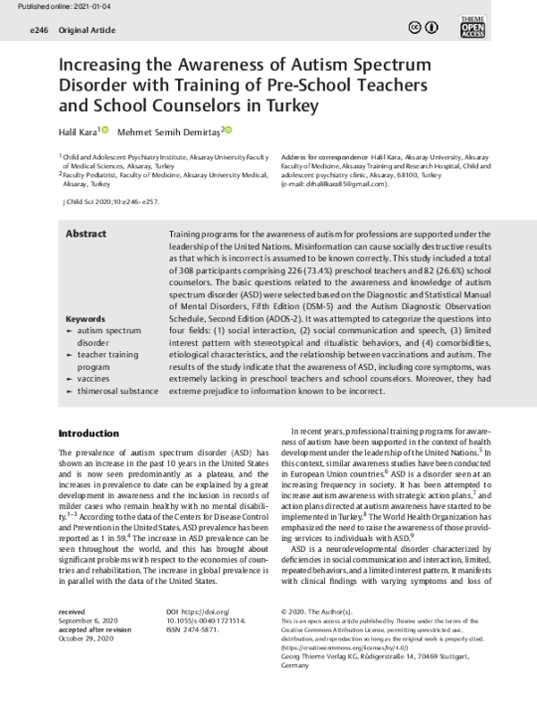 (PDF) Increasing the Awareness of Autism Spectrum Disorder with ...