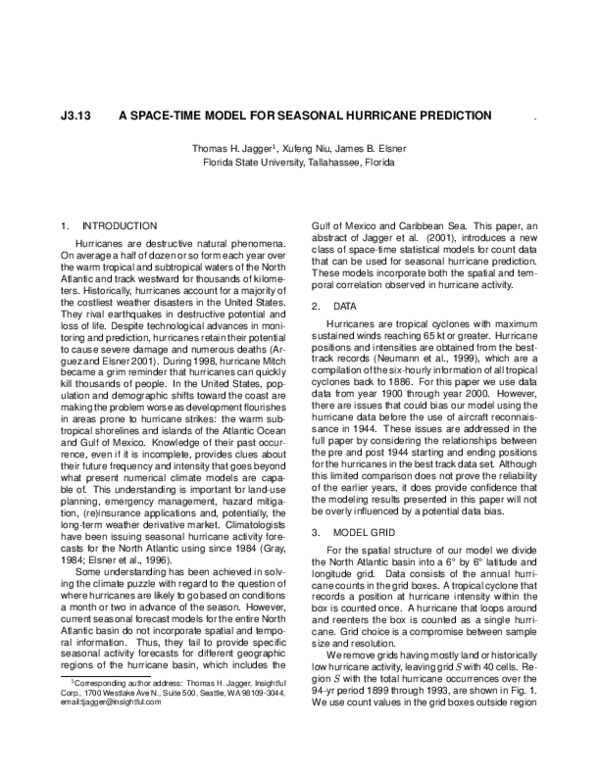 (PDF) A space-time model for seasonal hurricane prediction