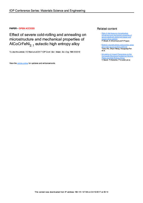 (PDF) Effect of severe cold-rolling and annealing on microstructure and mechanical properties of ...