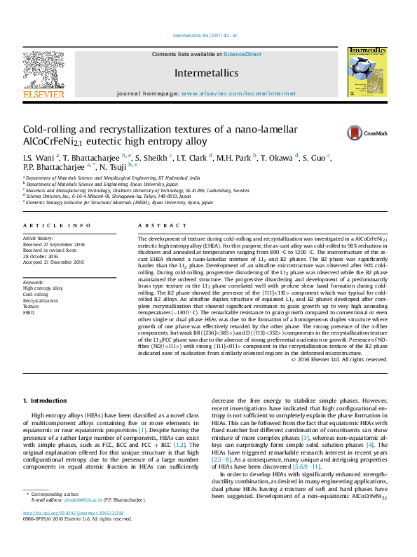(PDF) Cold-rolling and recrystallization textures of a nano-lamellar AlCoCrFeNi2.1 eutectic high ...