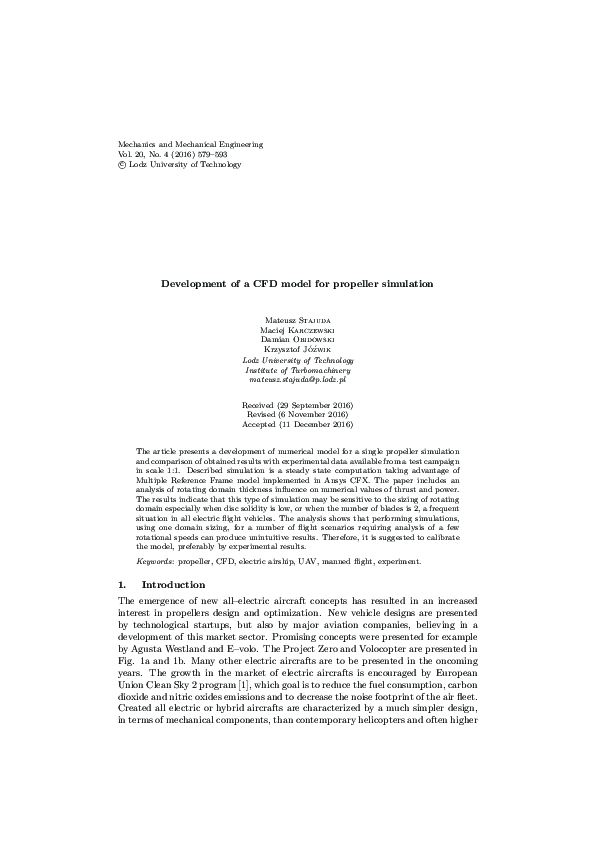Pdf Development Of A Cfd Model For Propeller Simulation