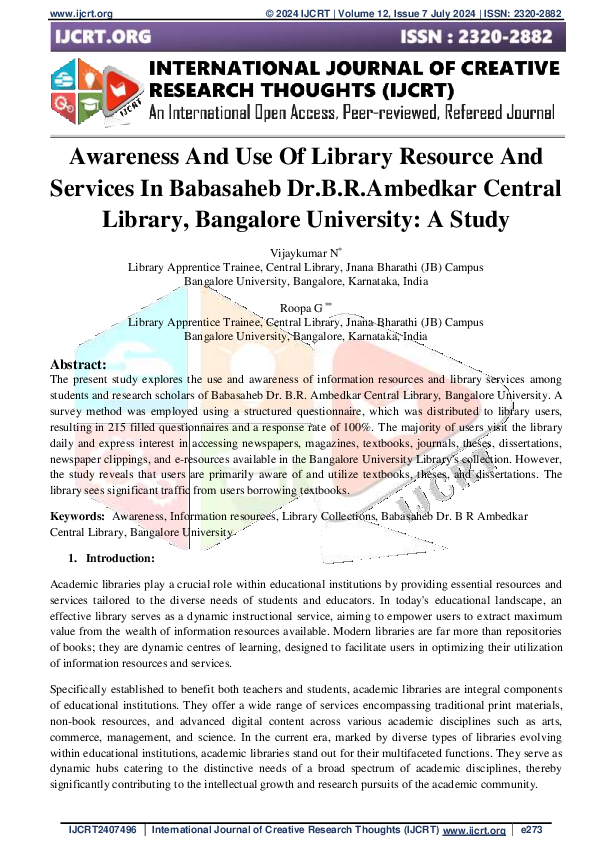 (PDF) Awareness And Use Of Library Resource And Services In Babasaheb ...