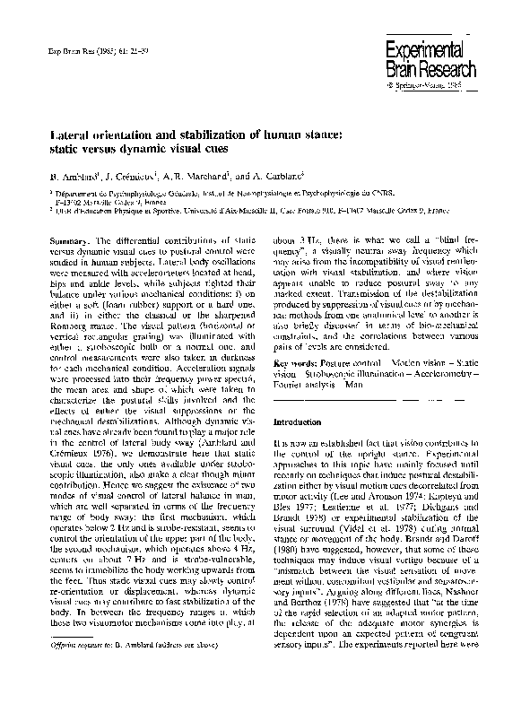(PDF) Lateral orientation and stabilization of human stance: static versus dynamic visual cues