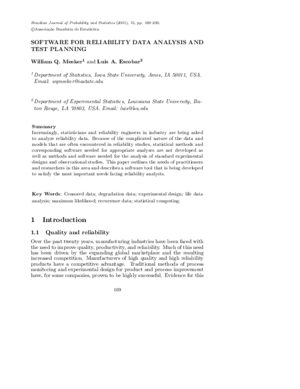 (PDF) Software for reliability data analysis and test planning