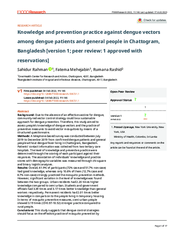 (PDF) Knowledge and prevention practice against dengue vectors among ...
