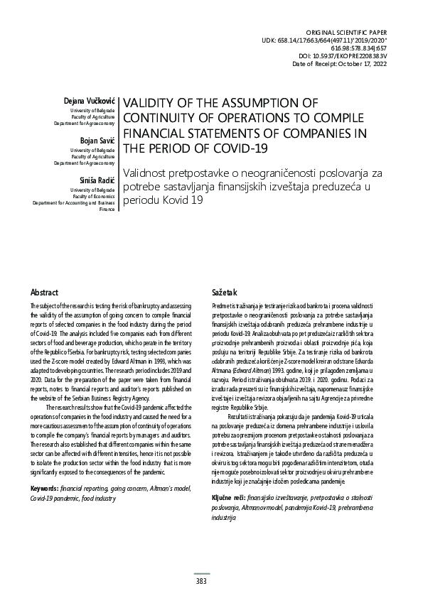 (PDF) Validity of the assumption of continuity of operations to compile financial statements of ...