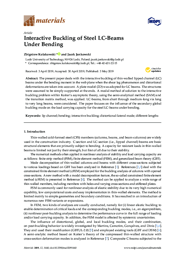 (PDF) Interactive Buckling of Steel LC-Beams Under Bending