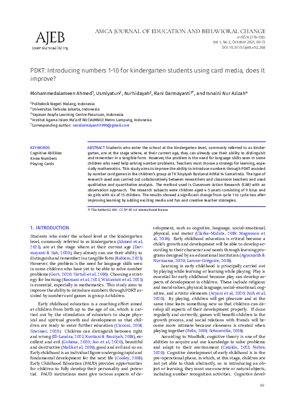 (PDF) PDKT: Introducing numbers 1-10 for kindergarten students using card media, does It improve ...