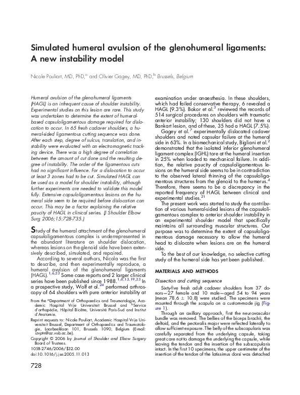 (PDF) Simulated humeral avulsion of the glenohumeral ligaments: A new ...