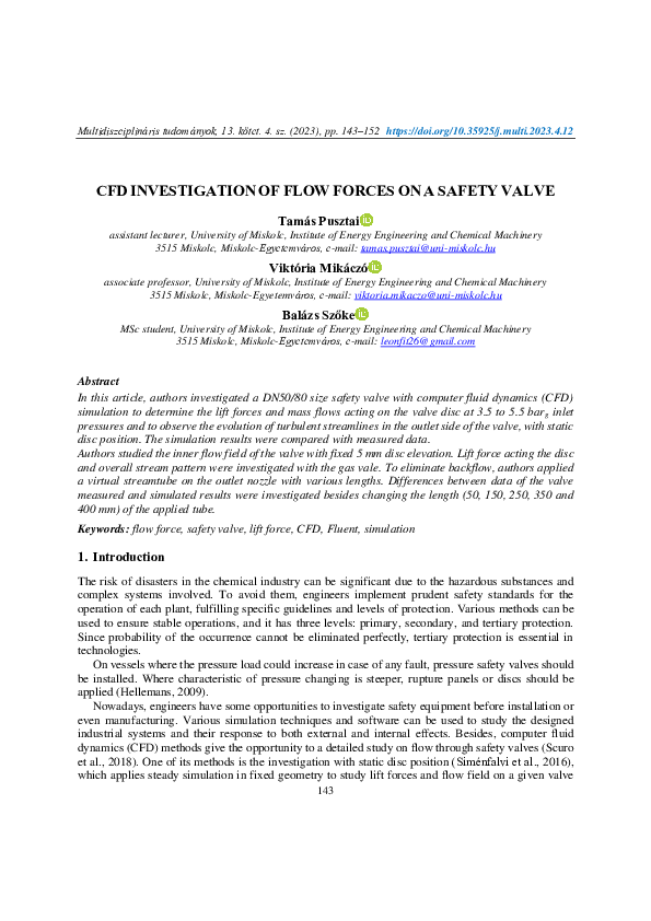 (PDF) CFD investigation of flow forces on a safety valve