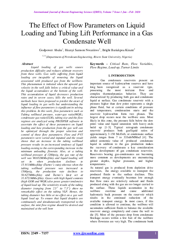 (PDF) The Effect of Flow Parameters on Liquid Loading and Tubing Lift ...