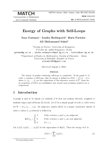 (PDF) Energy of graphs with self-loops