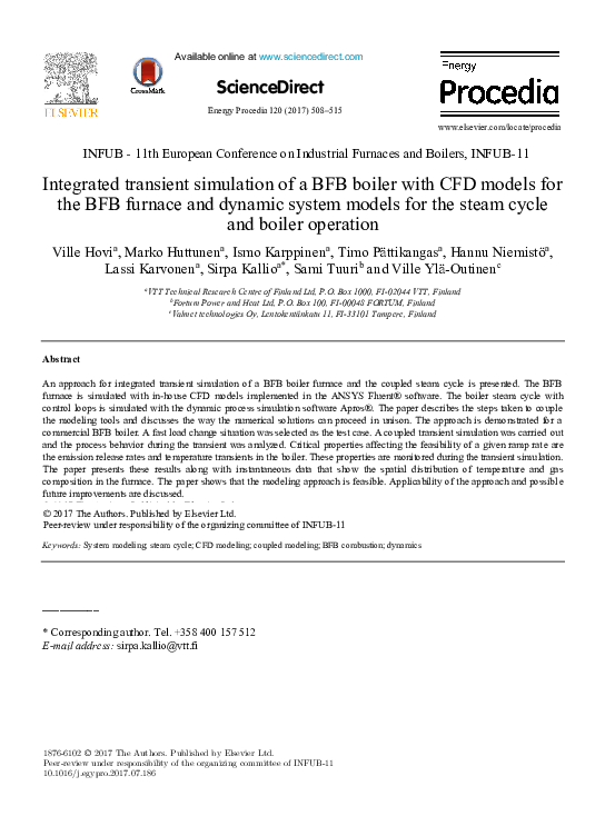 (PDF) Integrated transient simulation of a BFB boiler with CFD models ...