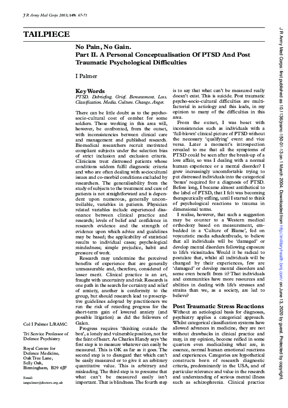 (PDF) No Pain, No Gain. Part II. A Personal Conceptualisation Of PTSD ...