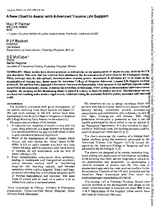 (PDF) A New Chart to Assist with Advanced Trauma Life Support