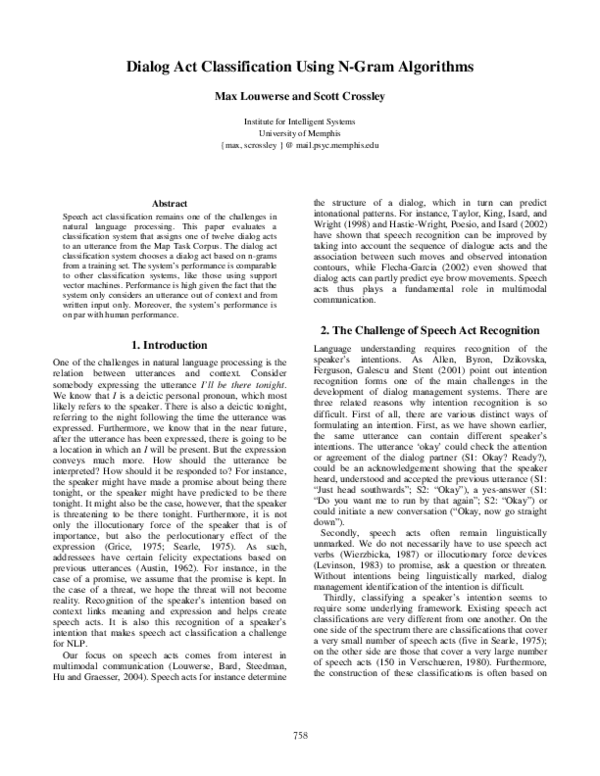 (PDF) Dialog Act Classification Using N-Gram Algorithms