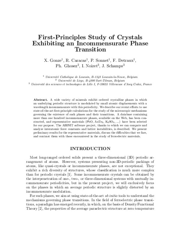 (PDF) First-principles study of crystals exhibiting an incommensurate ...
