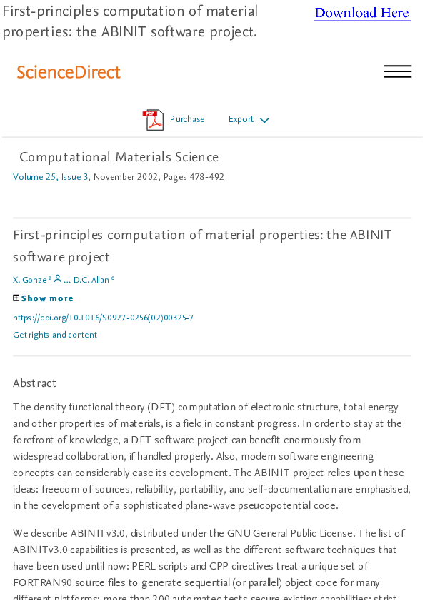 (PDF) First-principles computation of material properties: the ABINIT software project