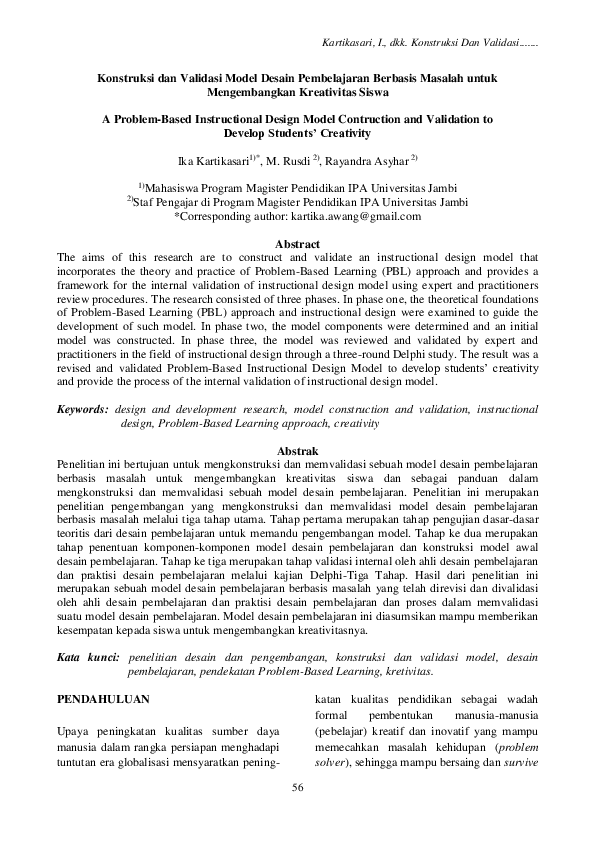 (PDF) Konstruksi dan Validasi Model Desain Pembelajaran Berbasis Masalah untuk Mengembangkan ...