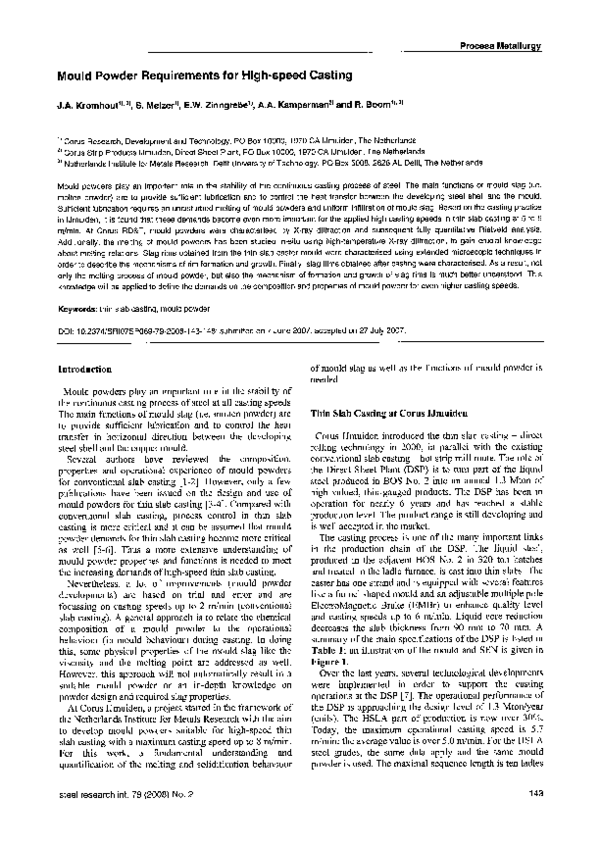 (PDF) Mould Powder Requirements for High-speed Casting