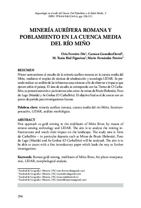 (PDF) Minería aurífera romana y poblamiento en la cuenca media del río Miño