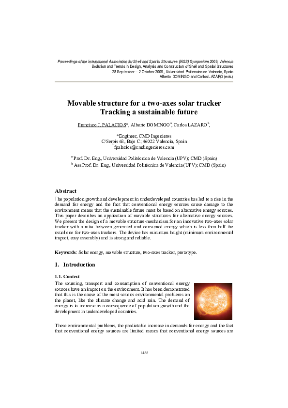 (PDF) Movable Structure for a two-axes solar tracker. Tracking a sustainable future