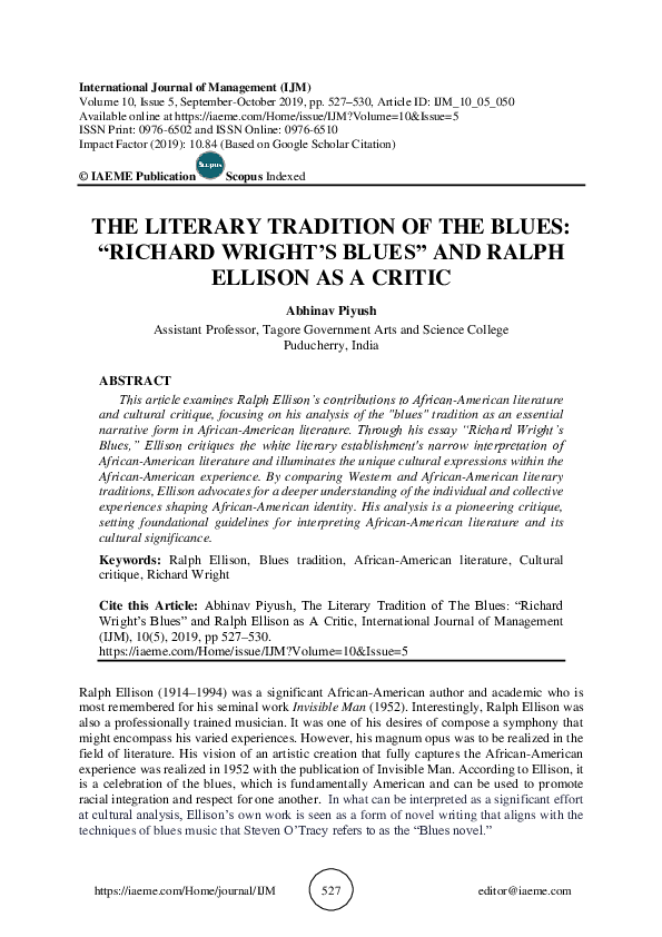 (PDF) THE LITERARY TRADITION OF THE BLUES: “RICHARD WRIGHT’S BLUES” AND ...