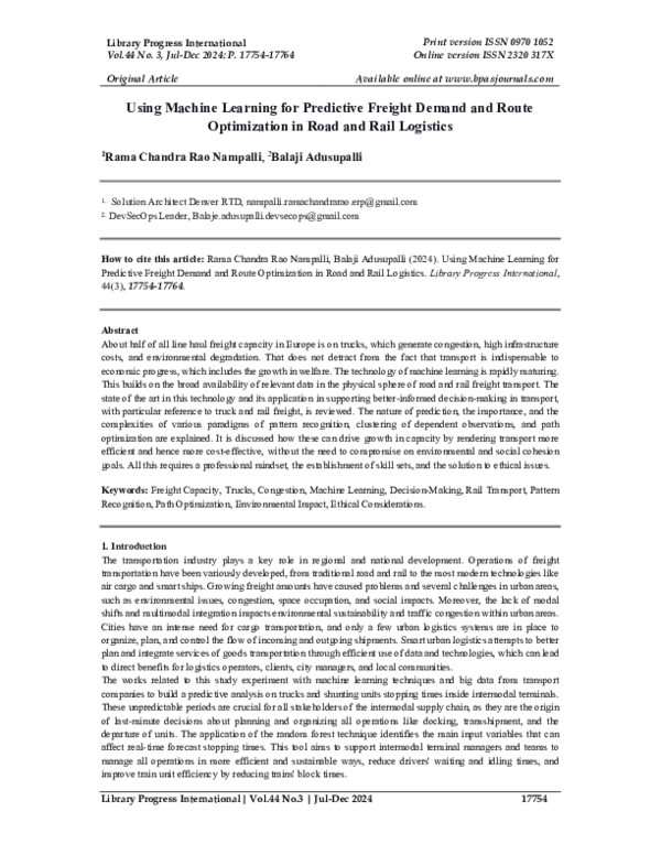 (PDF) Using Machine Learning for Predictive Freight Demand and Route ...