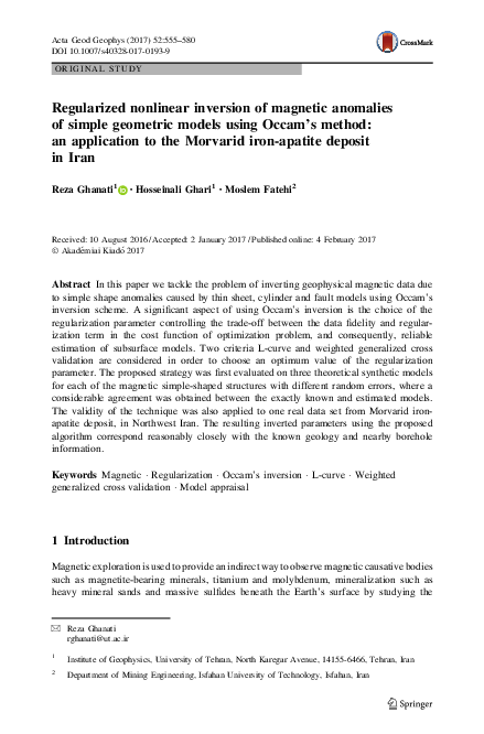(PDF) Regularized nonlinear inversion of magnetic anomalies of simple geometric models using ...