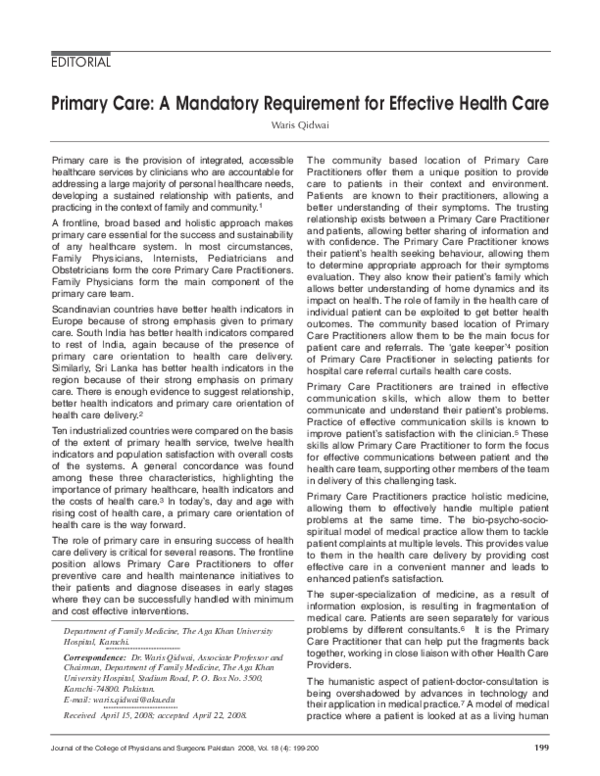 (PDF) Primary care: a mandatory requirement for effective health care