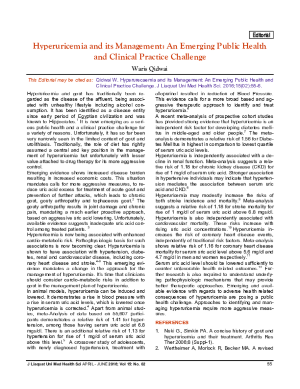 (PDF) Hyperuricemia and its Management: An Emerging Public Healthand ...