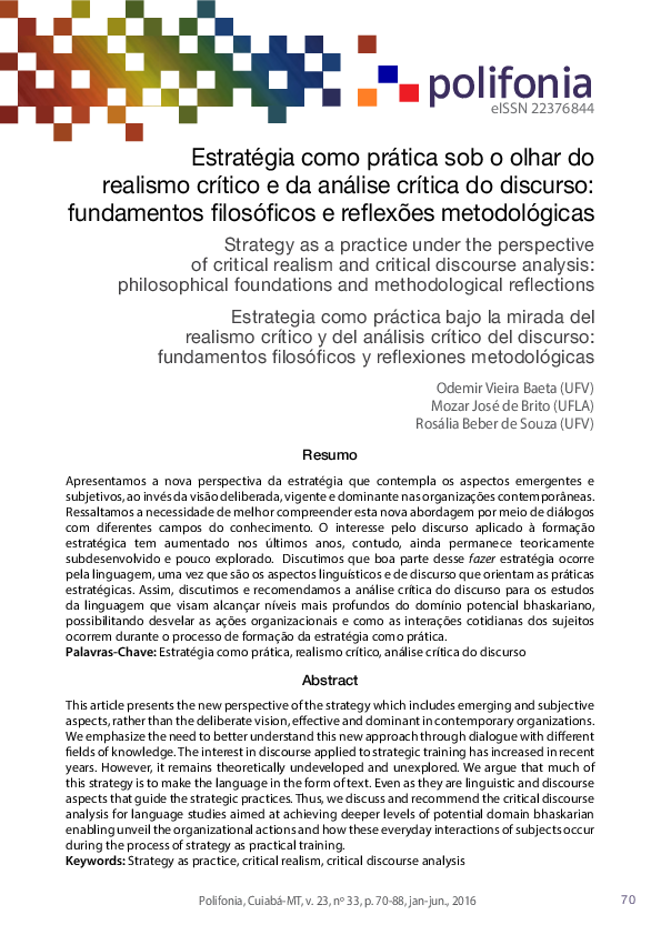 (PDF) Estratégia como prática sob o olhar do realismo crítico e da ...