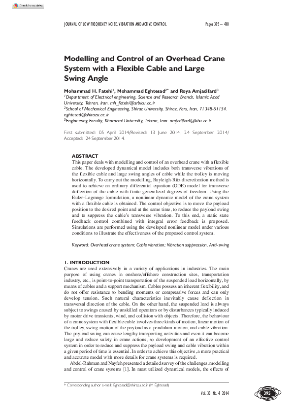 (PDF) Modelling and Control of an Overhead Crane System with a Flexible ...