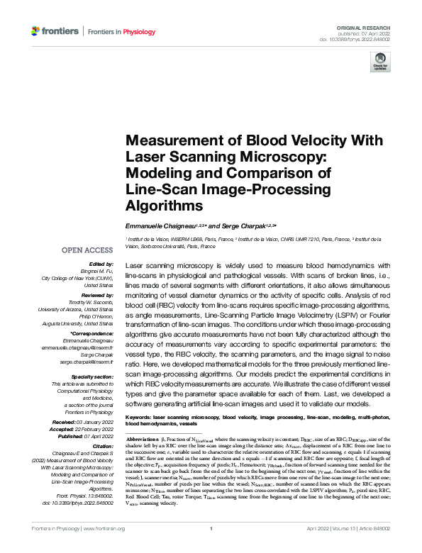 (PDF) Measurement of Blood Velocity With Laser Scanning Microscopy: Modeling and Comparison of ...