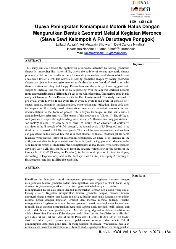 (PDF) Upaya Peningkatan Kemampuan Motorik Halus Dengan Mengurutkan Bentuk Geometri Melalui ...