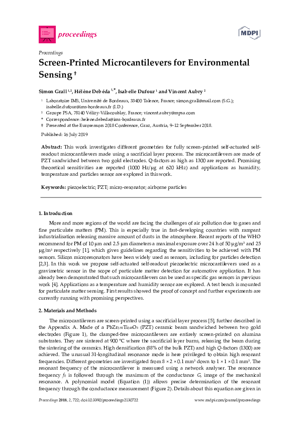 (PDF) Screen-Printed Microcantilevers for Environmental Sensing