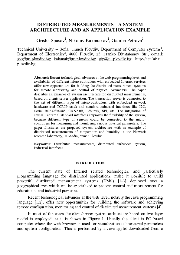 (PDF) Distributed Measurements - a System Architecture and an Application Example
