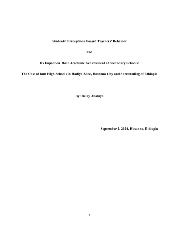 (PDF) Students' Perceptions toward Teachers' Behavior and Its Impact on ...