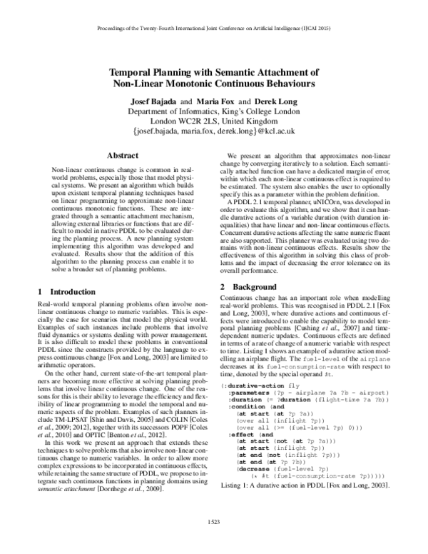 (PDF) Temporal planning with semantic attachment of non-linear monotonic continuous behaviours