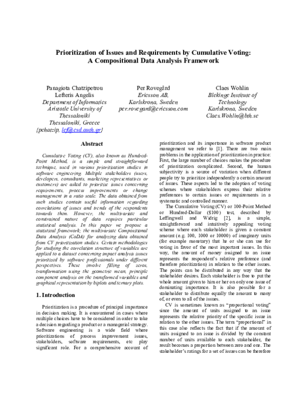 (PDF) Prioritization of Issues and Requirements by Cumulative Voting: A ...