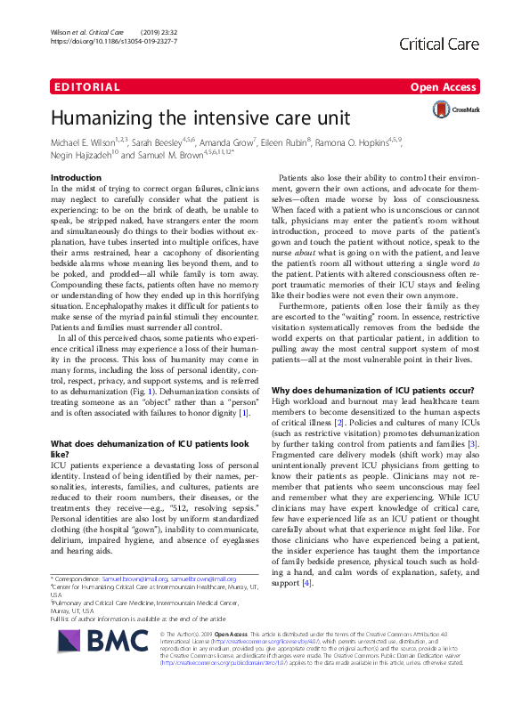 (PDF) Humanizing the intensive care unit