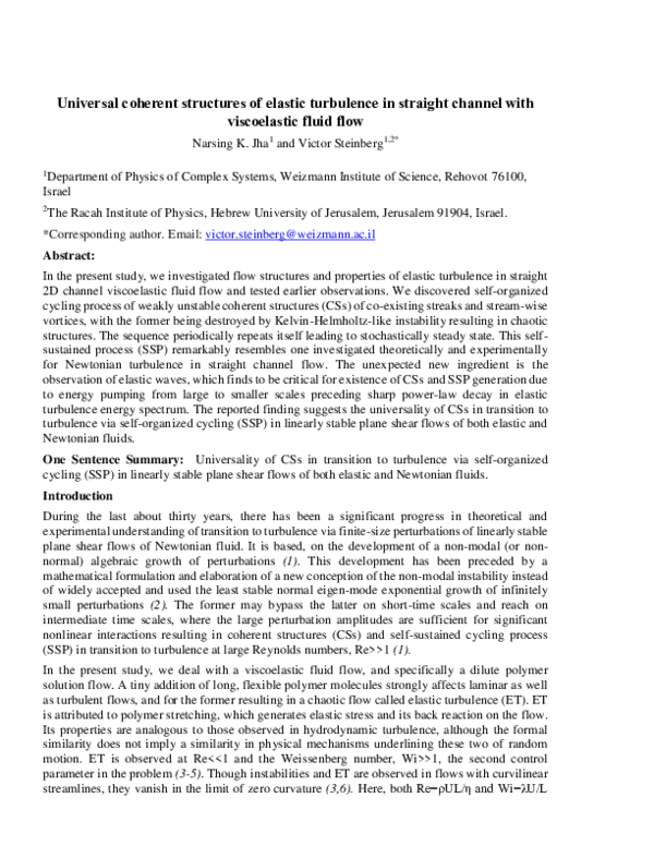 (PDF) Universal coherent structures of elastic turbulence in straight channel with viscoelastic ...
