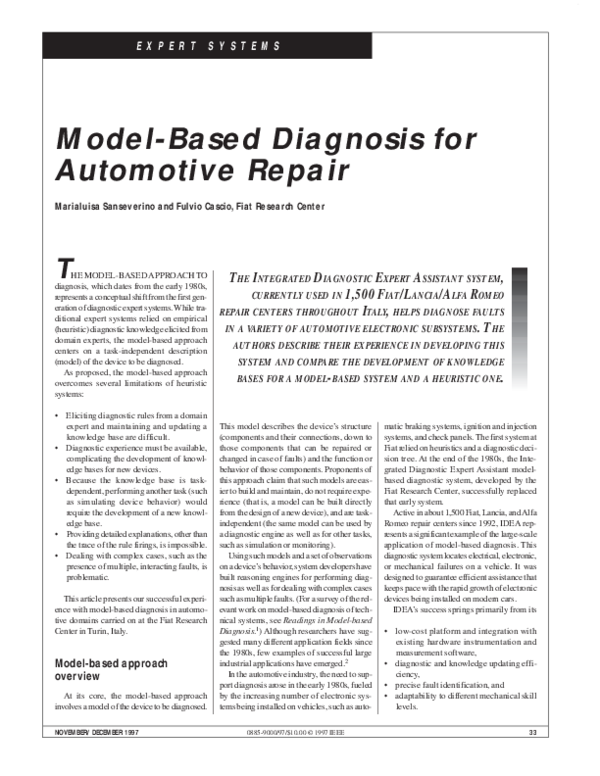 (PDF) Model-based diagnosis for automotive repair