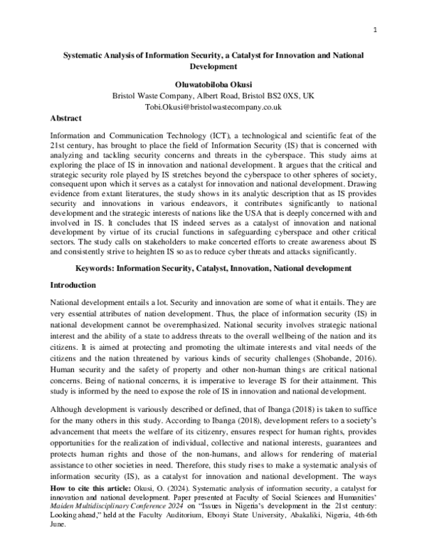 (PDF) Systematic Analysis of Information Security